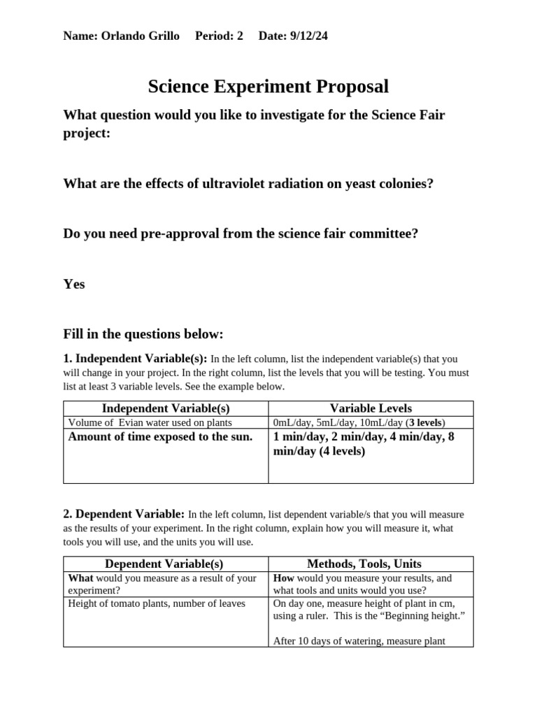 Science Project Proposal | PDF | Experiment