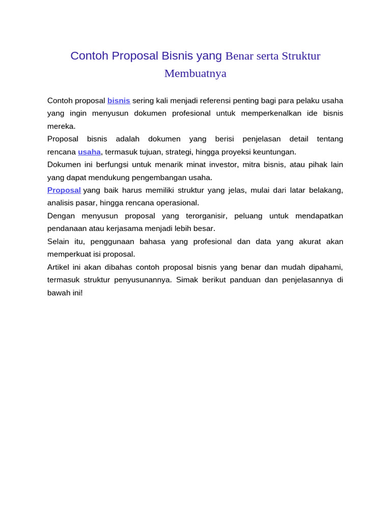 Contoh Proposal Bisnis Yang Benar Serta Struktur Membuatnya | PDF