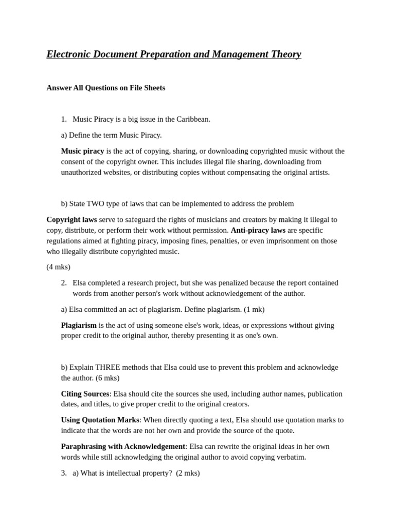 Electronic Document Preparation and Management Theory | PDF | Copyright ...