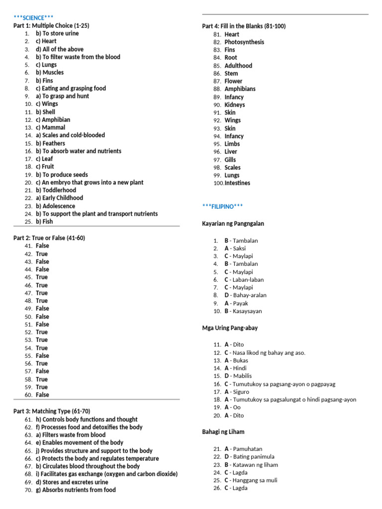 answerkey 2ndqrter | PDF