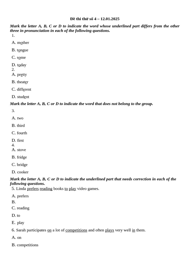 English Test Paper - Pronunciation and Grammar | PDF