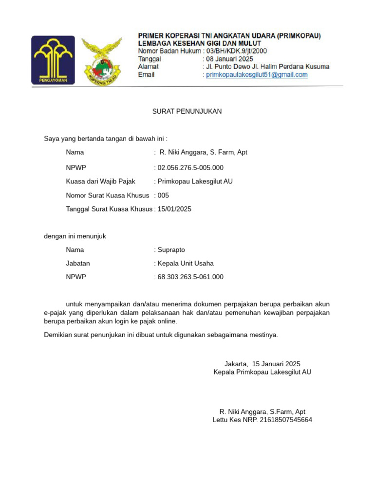 SURAT PENUNJUKAN Pajak | PDF