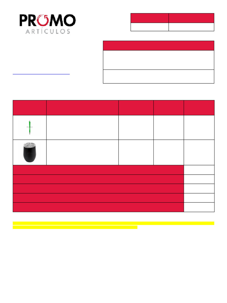 Cotización de Artículos Promocionales | PDF