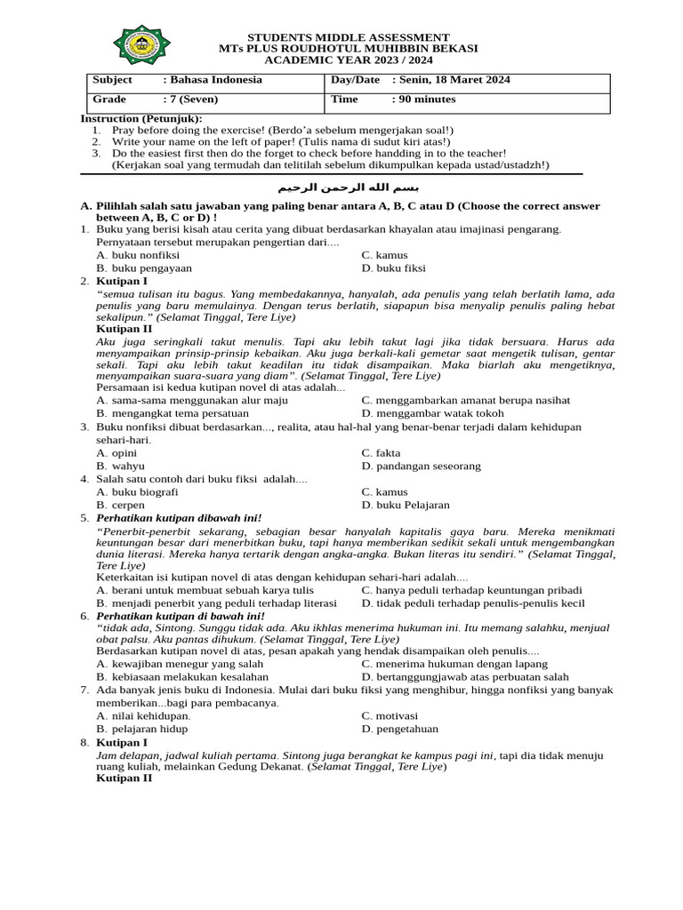 Soal Pts B.indonesia Revisi | PDF