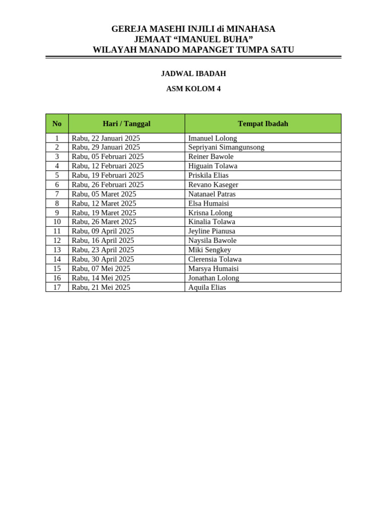 JADWAL IBADAH Asm | PDF