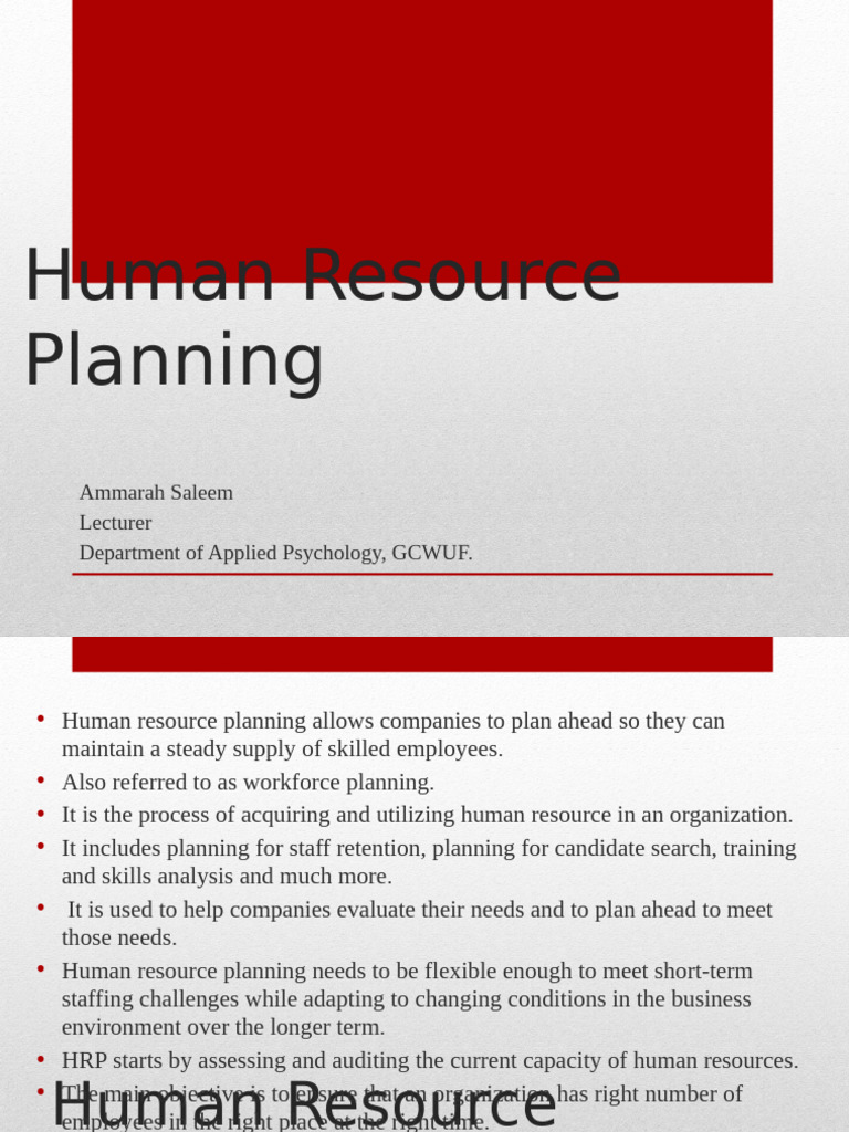 Human Resourses Planning | PDF | Human Resources | Employment