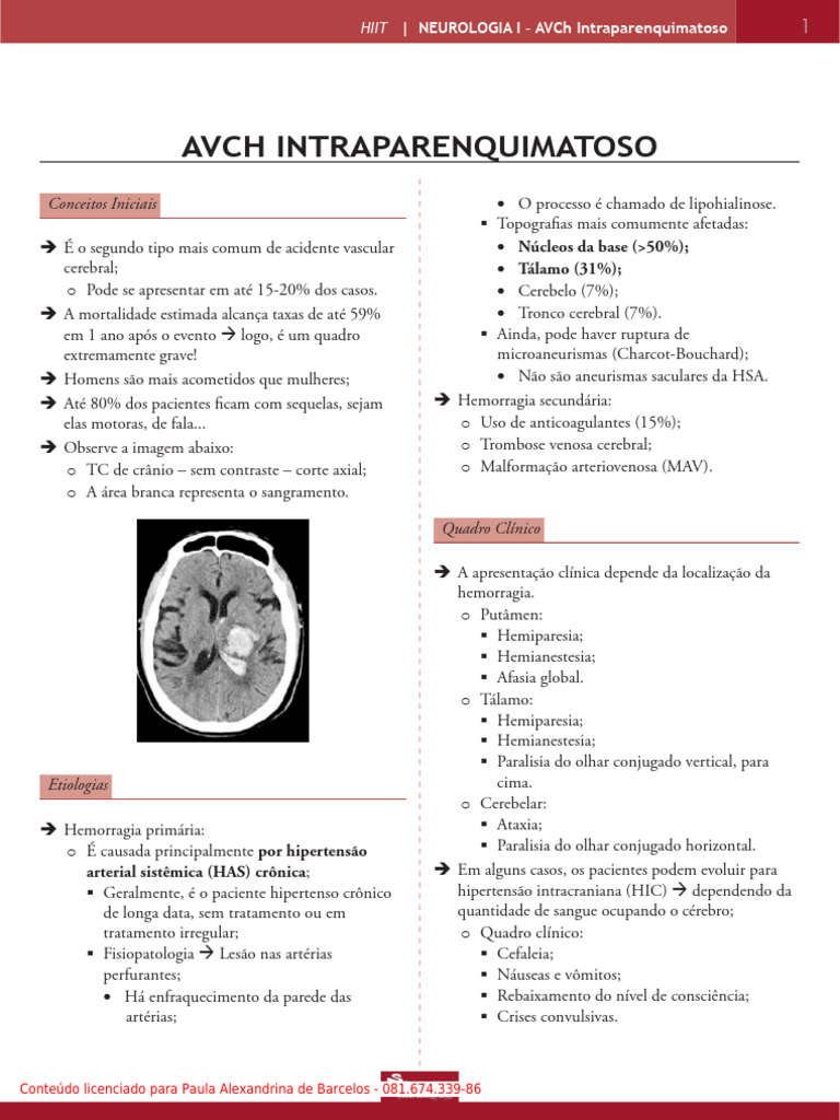 AVCh Intraparenquimatoso: Causas e Tratamento | PDF | AVC | Medicina ...