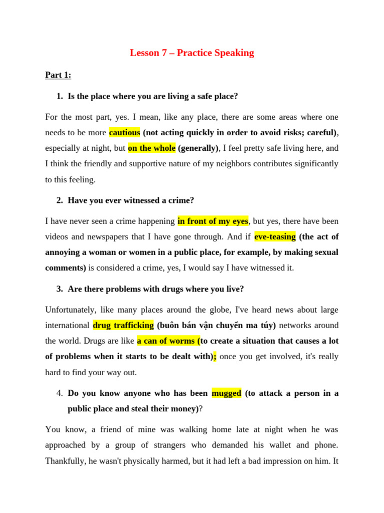 Lesson 7 - Practice Speaking - 19.01 | PDF | Organized Crime | Crimes