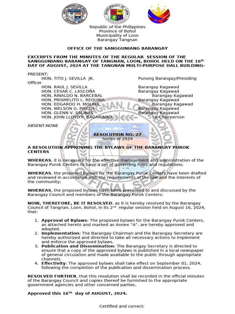 Resolution Approving Bylaws | PDF | Government