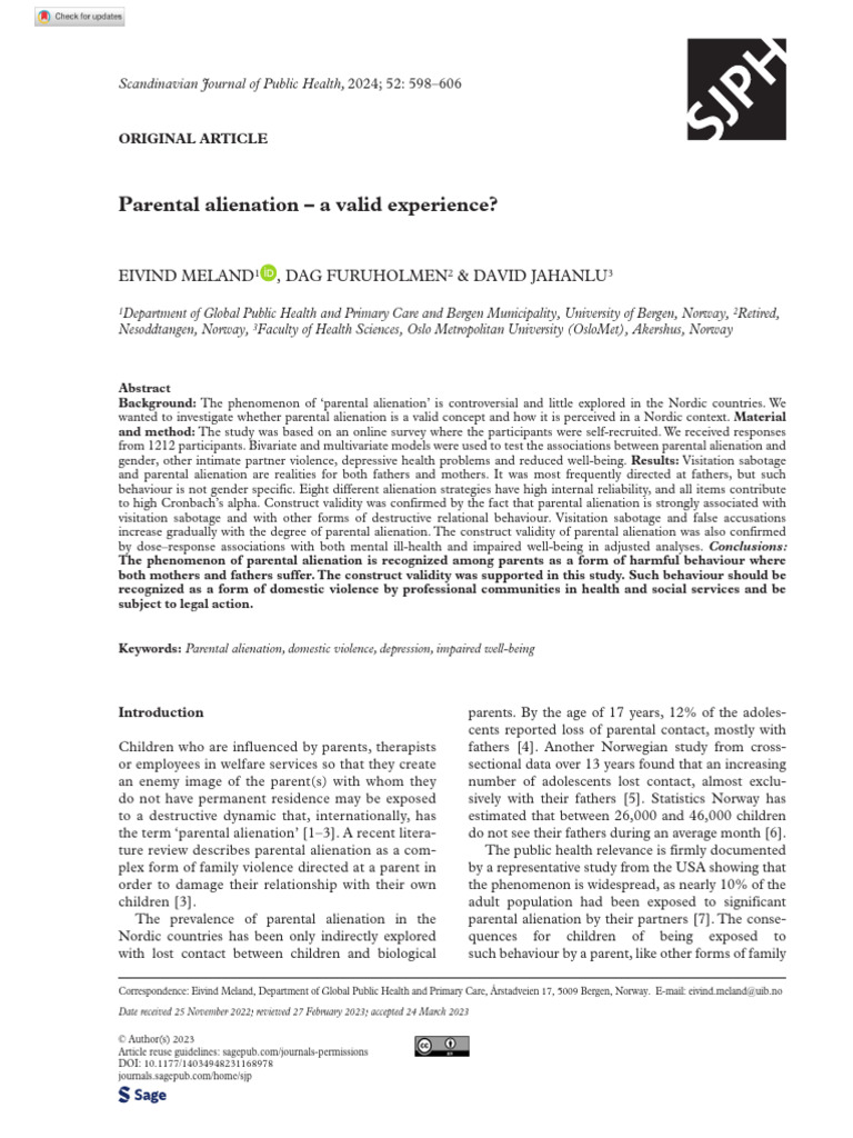 Parental Alienation A Valid Experiencescandinavian Journal of Public ...