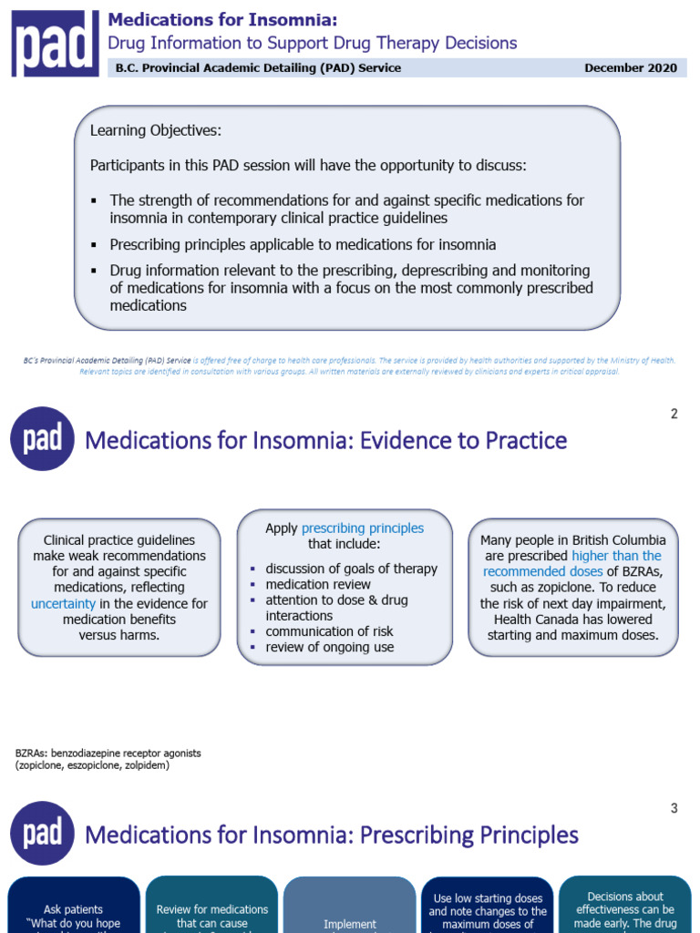 PAD Medications For Insomnia Handout (December 2020) | PDF ...