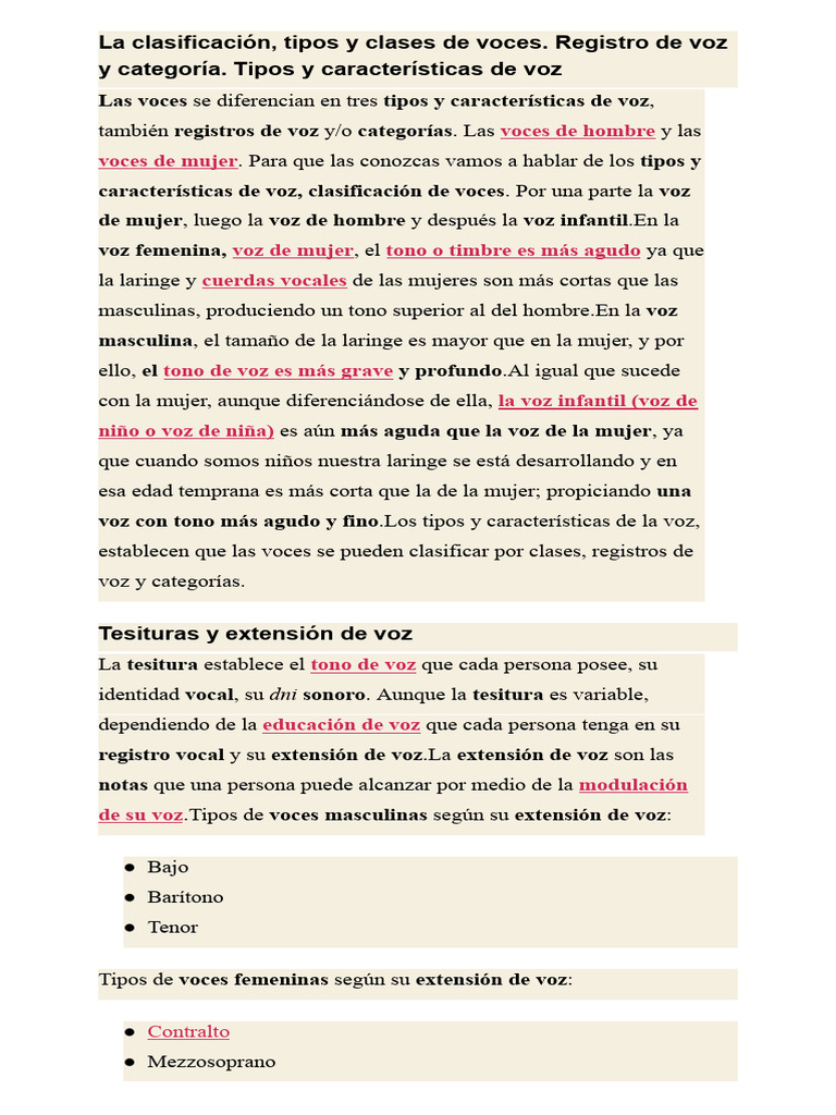La Clasificación, Tipos y Clases de Voces | PDF | Canto | Música vocal