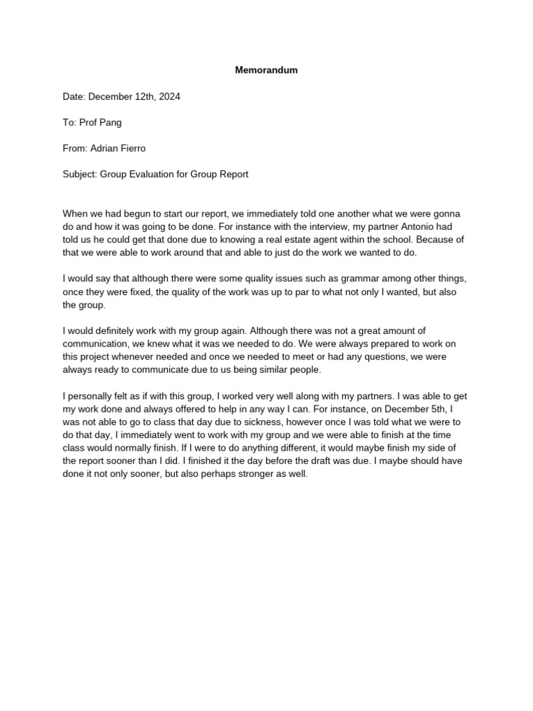 Group Evaluation Memo | PDF