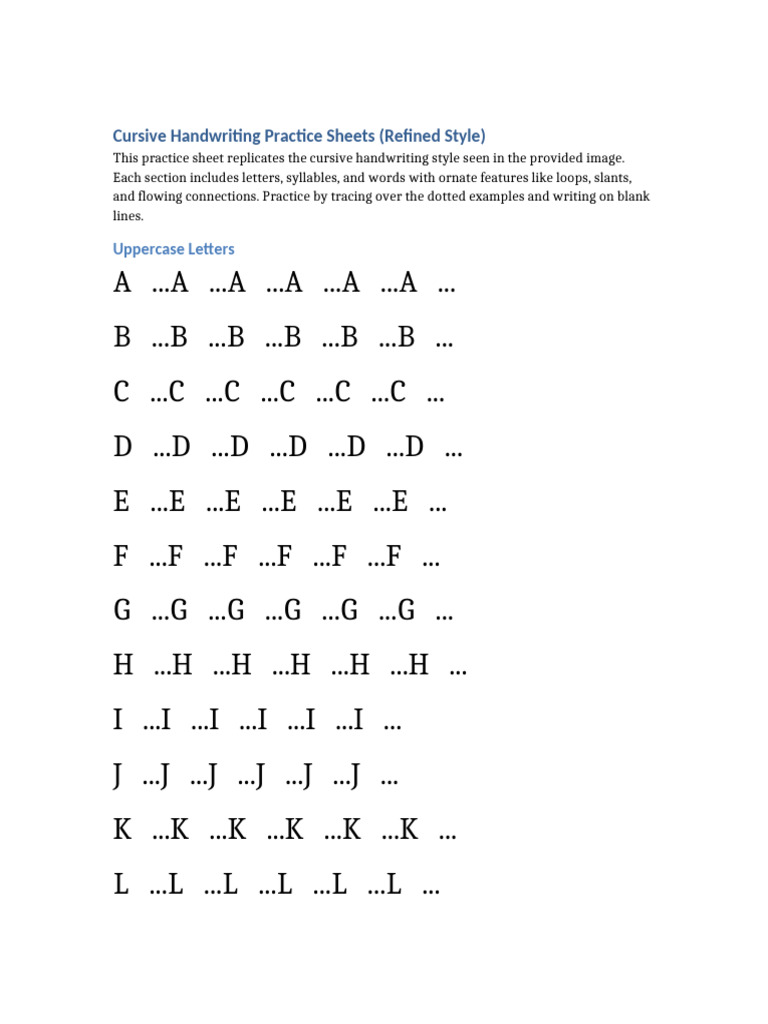Cursive Handwriting Practice Sheets | PDF | Writing | Western Calligraphy