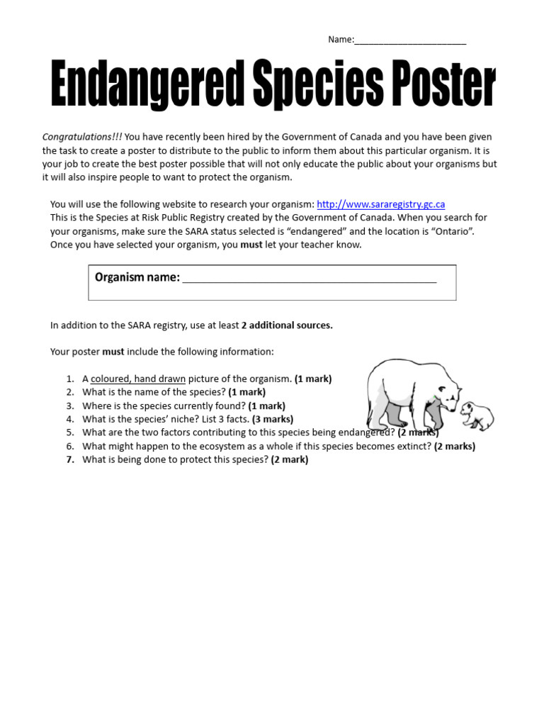 Angelo DiStefano - 2.2 Endangered Species Poster Worksheet | PDF ...