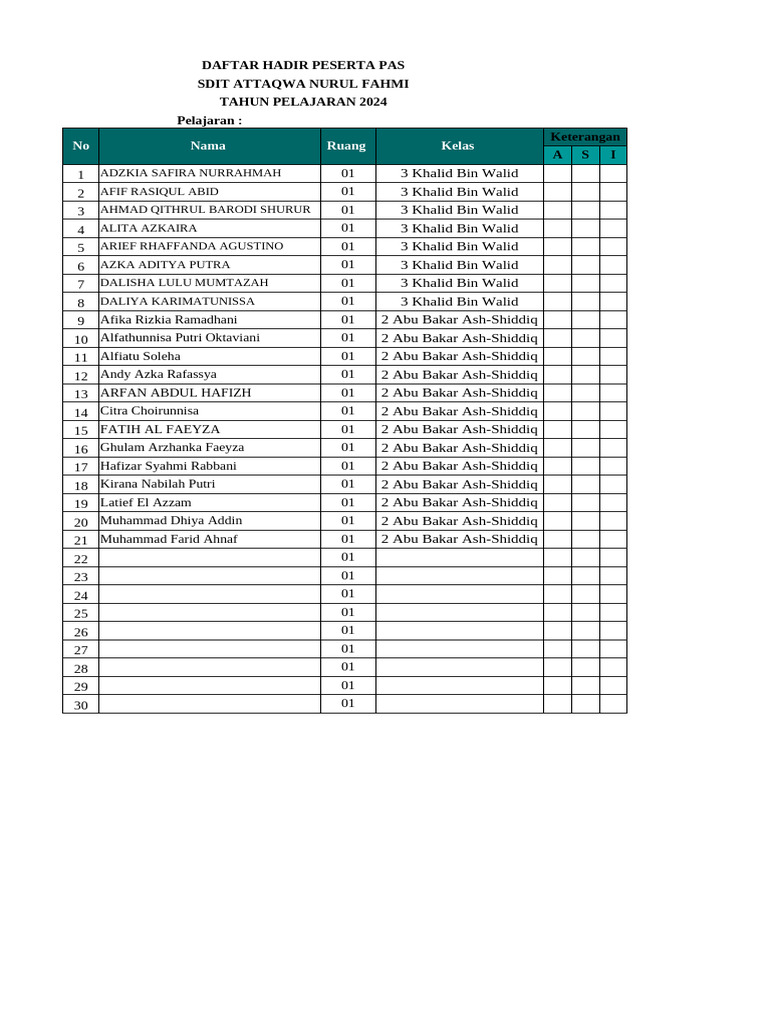 Absen Pts 2024 | PDF | Muhammad