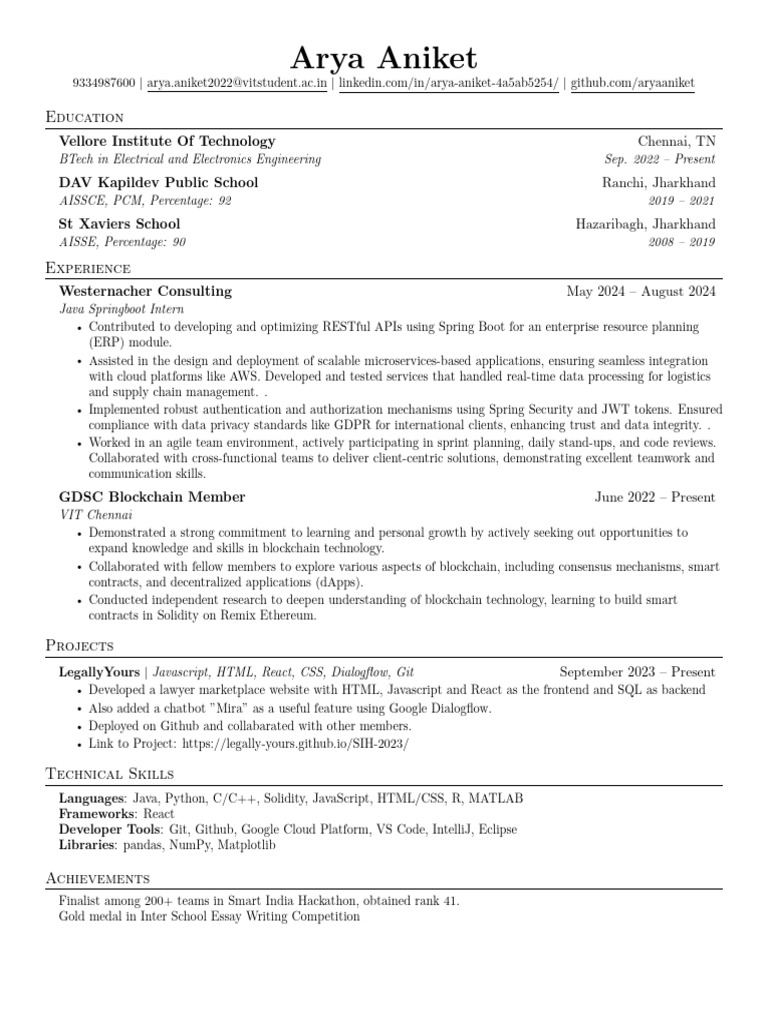 Arya s Resume | PDF | Software Development | Information Technology