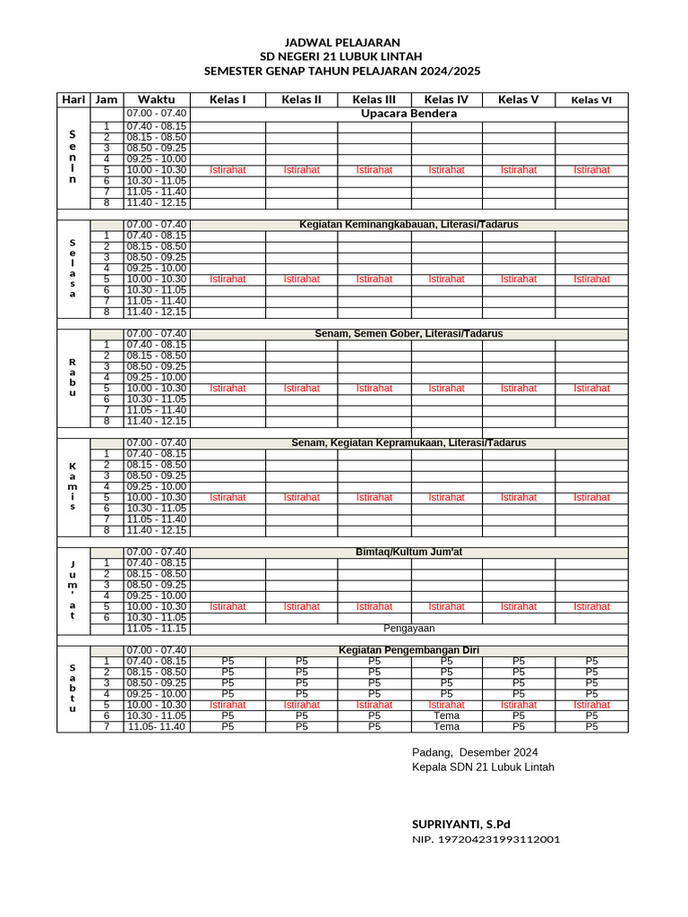 Jadwal Pelajaran SMT2 2024-2025 | PDF
