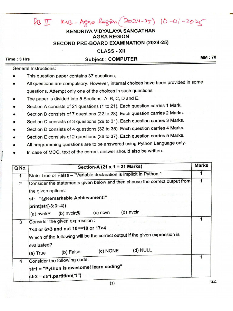 PB2 CS QP AGRA Region 10-01-25 | PDF