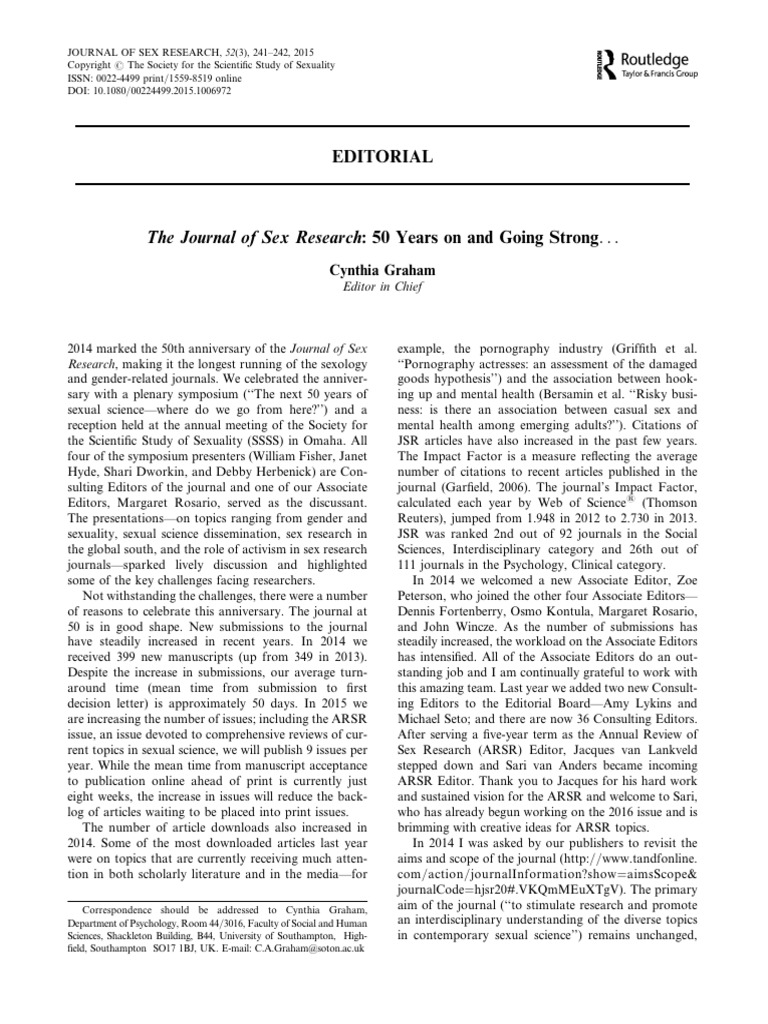 Ithe Journal Of Sex Researchi 50 Years On And Going Strong Graham Cynthia Z Library Pdf