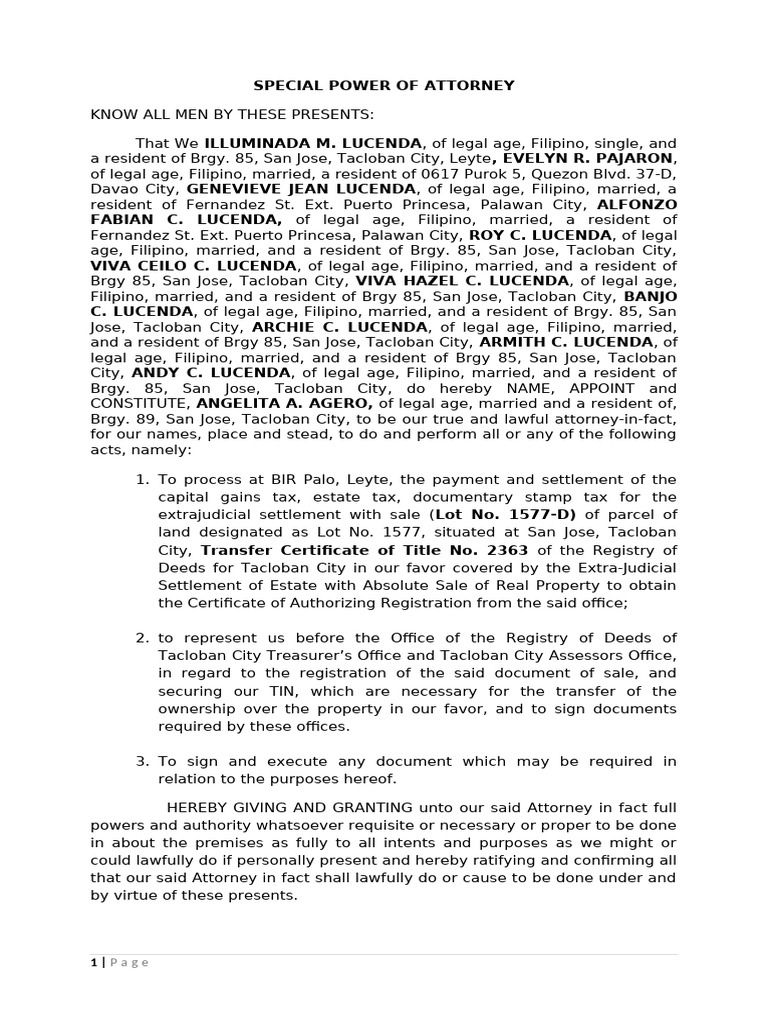 Special Power of Attorney Angie-Lucenda | PDF | Justice | Crime & Violence