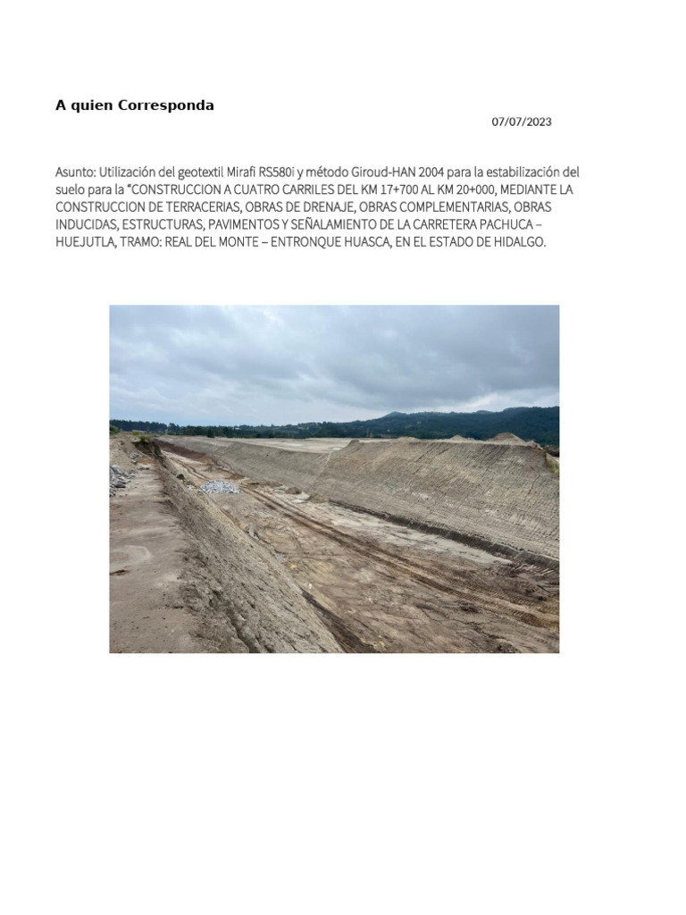 Estabilización de Suelos con Geotextil Mirafi RS580i | PDF
