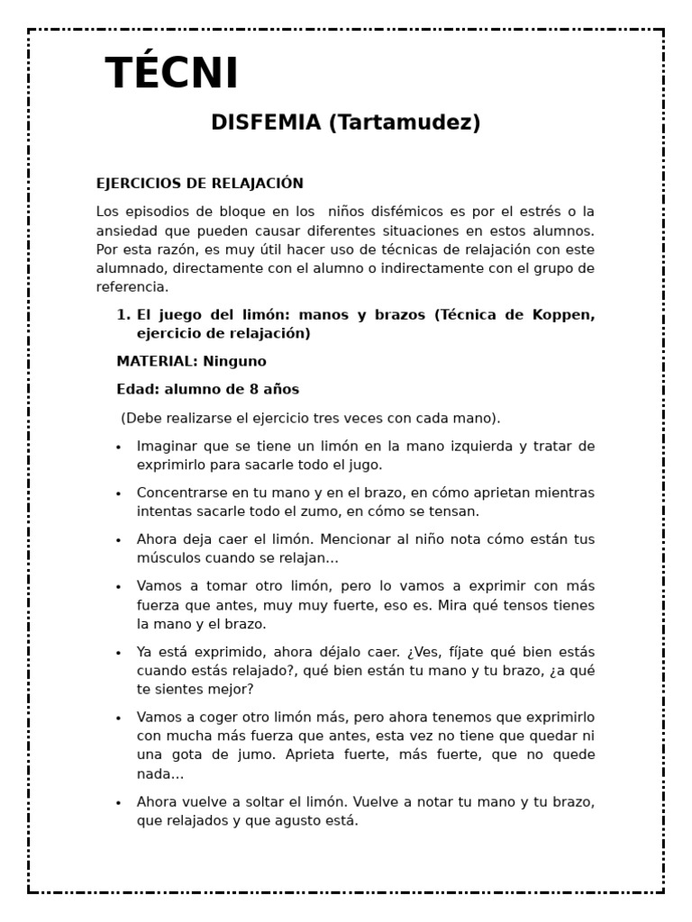 Ejercicios de Relajación para Disfemia | PDF | Boca | Tartamudeo