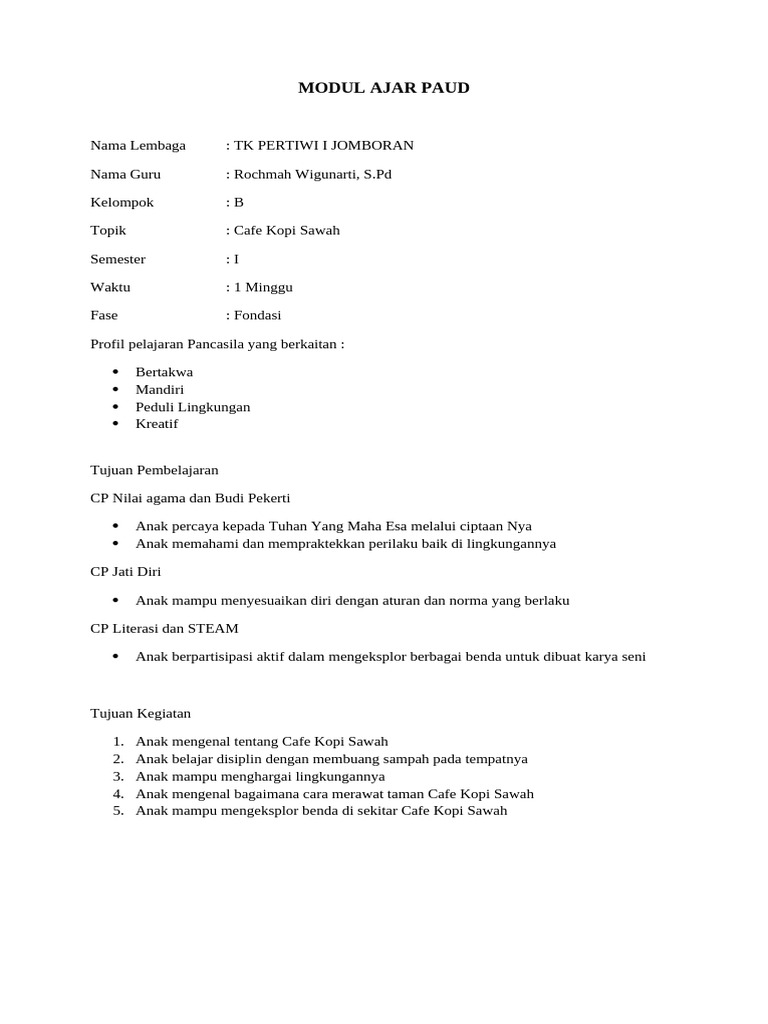Modul Ajar Paud | PDF