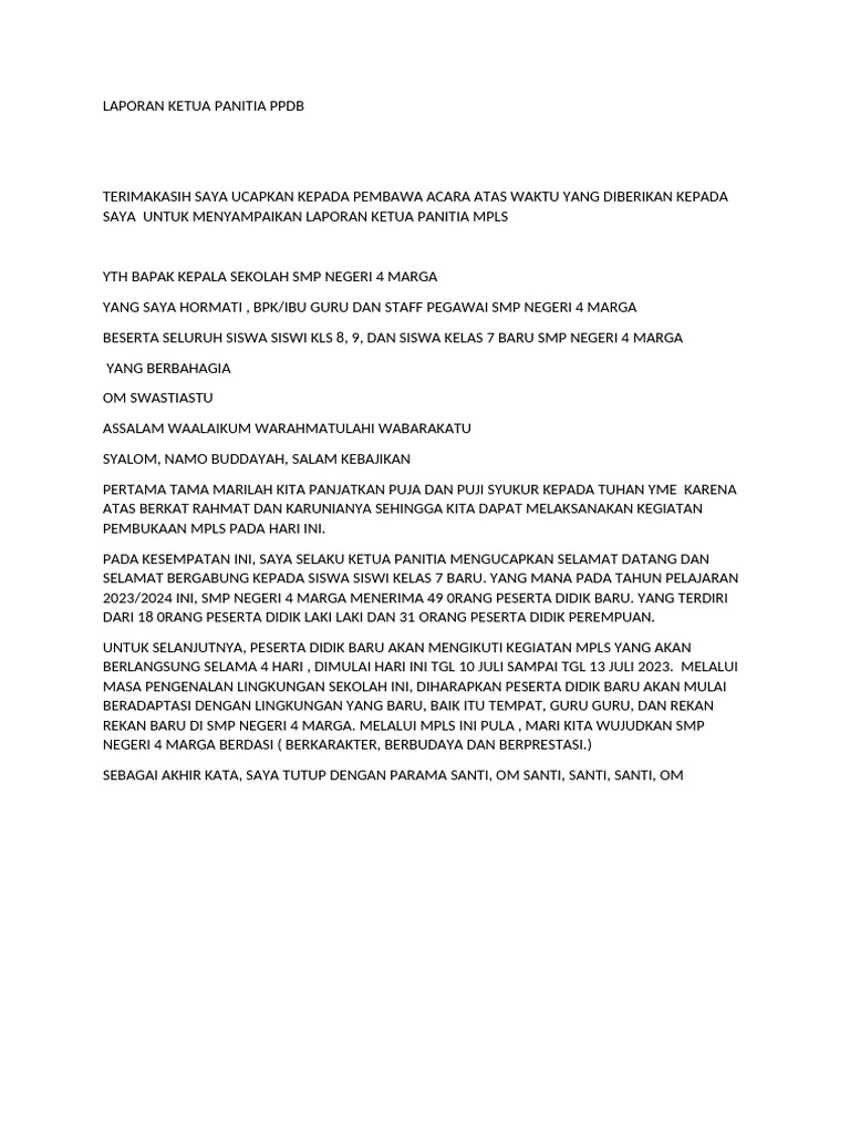 Laporan Ketua Panitia PPDB | PDF