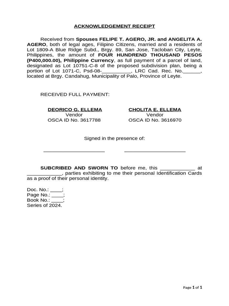 Acknowledgment Receipt for Land Payment | PDF