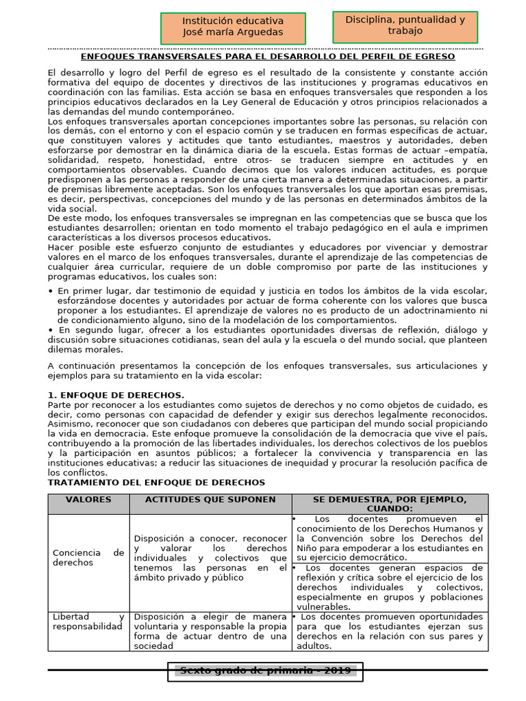 Enfoques Transversales para El Desarrollo Del Perfil de Egreso | PDF ...