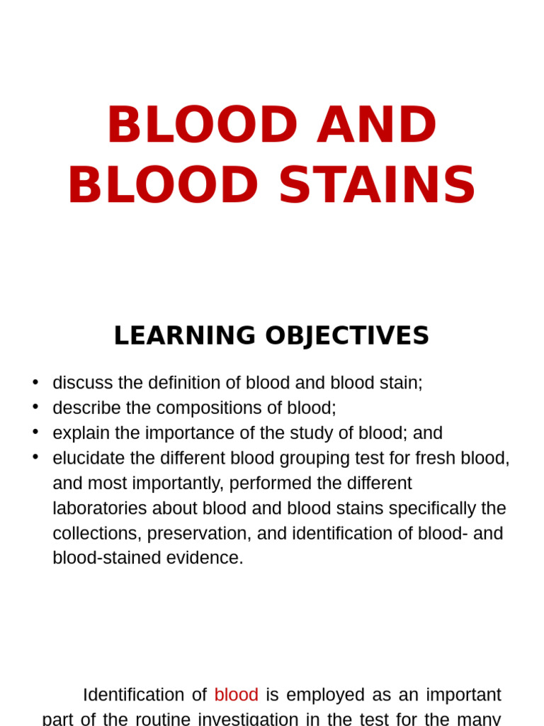 Blood and Blood Stains | PDF | Blood | Blood Type