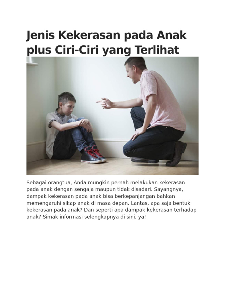 Jenis Kekerasan Pada Anak Plus Ciri (STAFF P. ANAK) | PDF