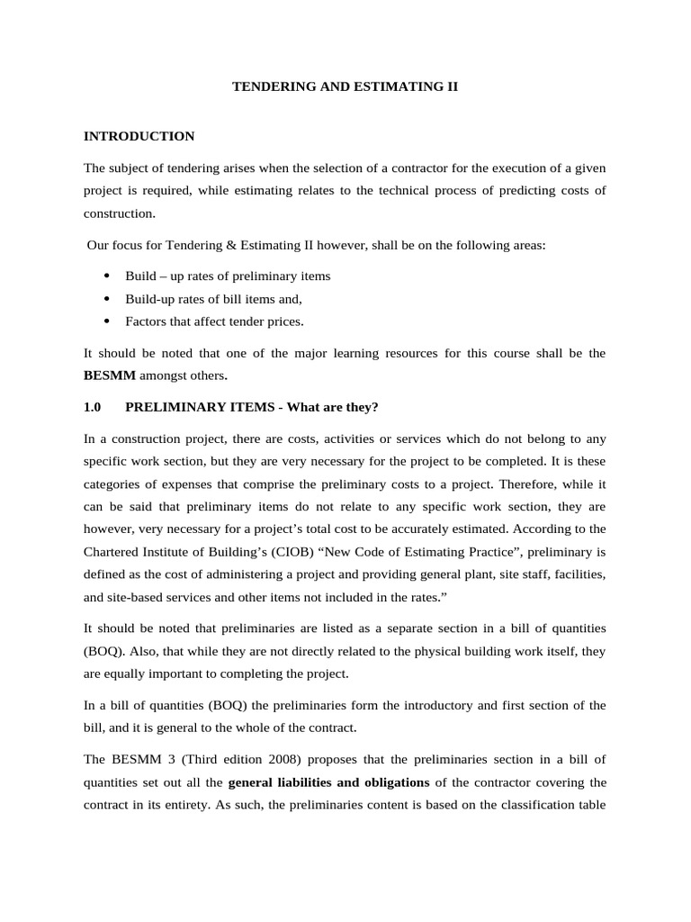 Tendering & Estimating Guide | PDF | Road | Employment