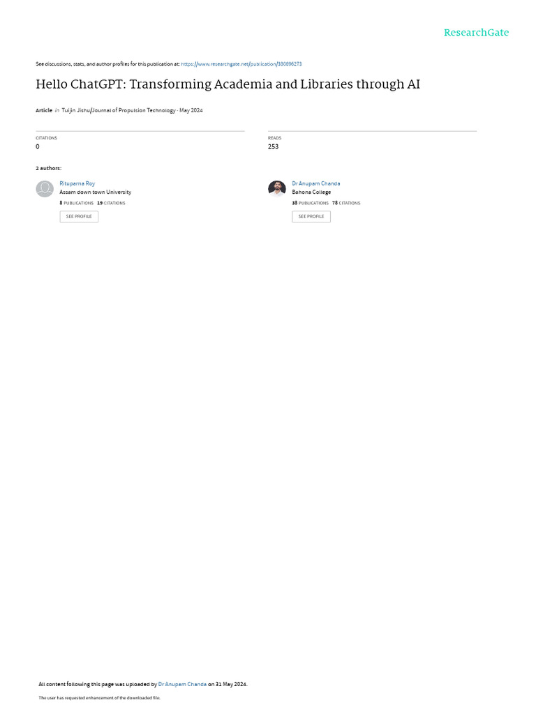 Hello ChatGPT Transforming Academia and Libraries through AI | PDF ...