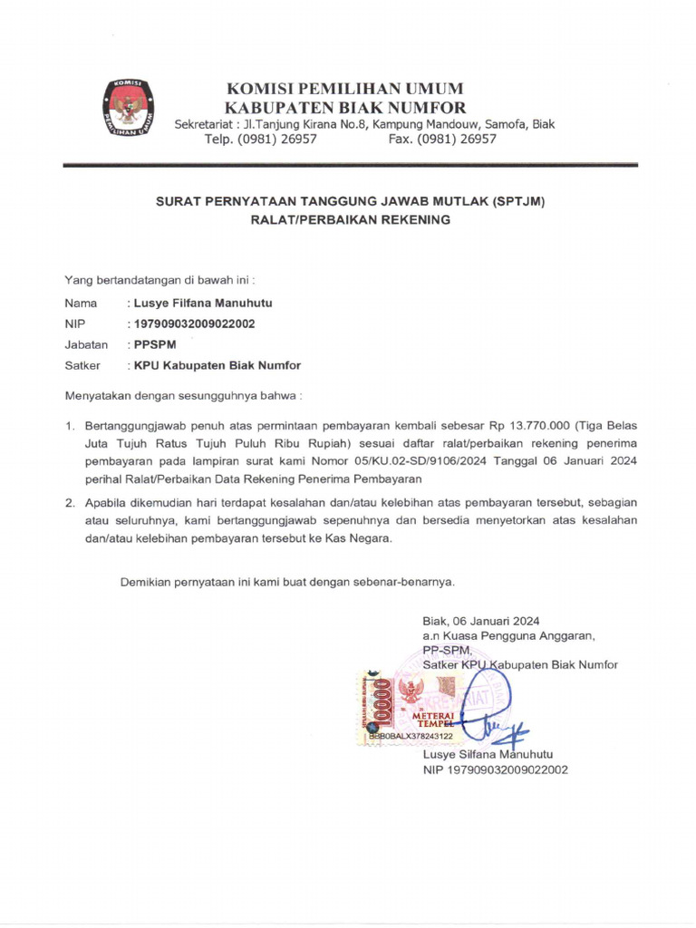 Surat - Ralat-Perbaikan-Rekening - (SRPR) | PDF