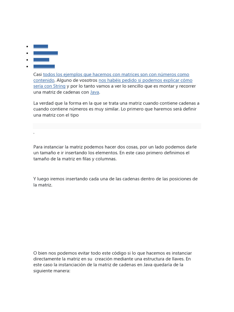 Matriz de Cadenas en Java | PDF | Programación de computadoras | Datos de computadora