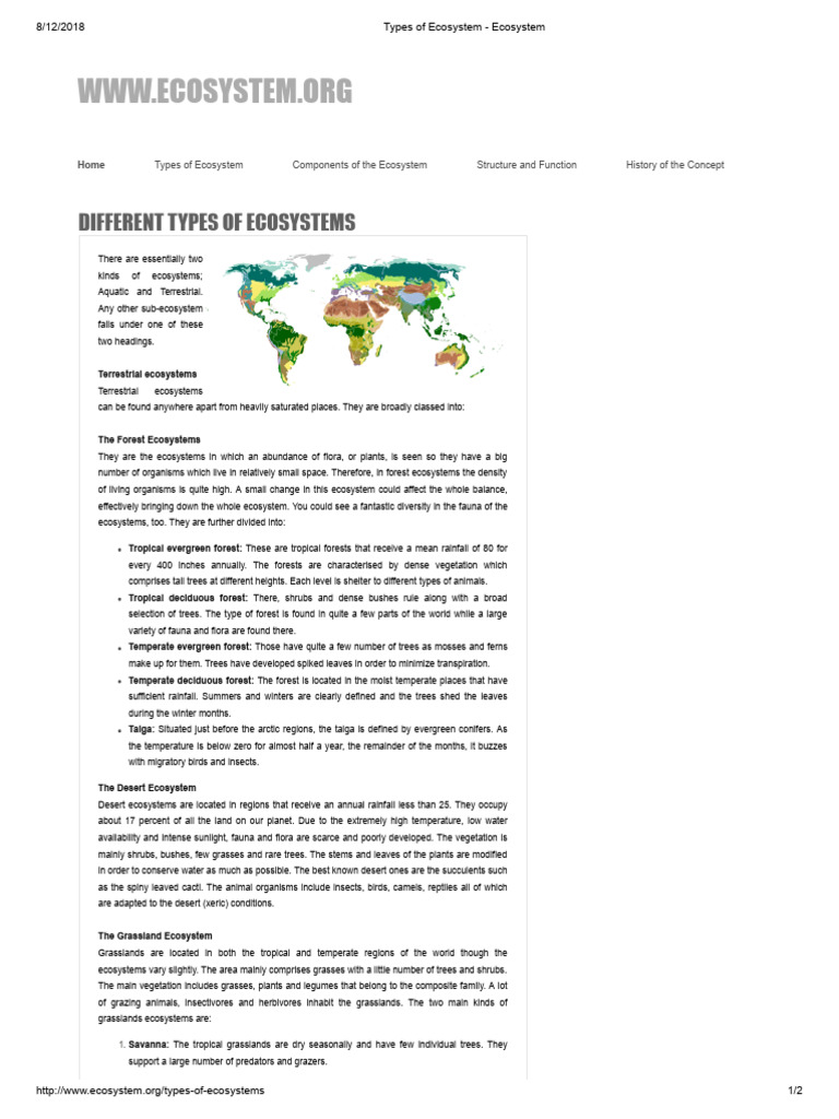Types Of Ecosystem Ecosystem Pdf Grassland Aquatic Ecosystem