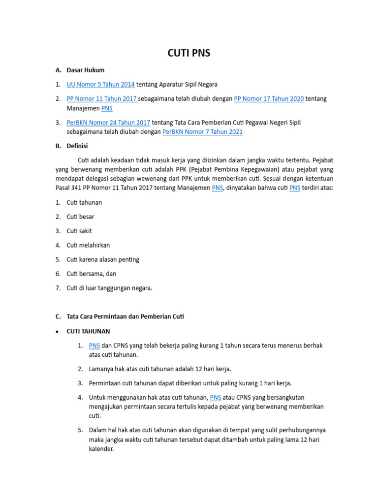CUTI PNS Dan PPPK | PDF