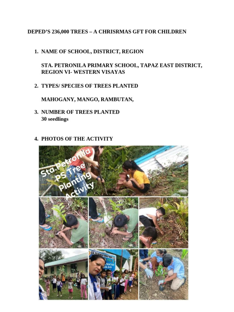 STA PETRONILA PS TREE PLANTING ACTIVITY | PDF