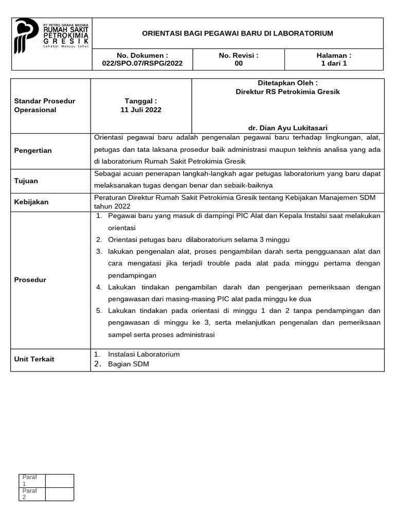 022 - ORIENTASI BAGI PEGAWAI BARU DI LABORATORIUM DRAFT | PDF