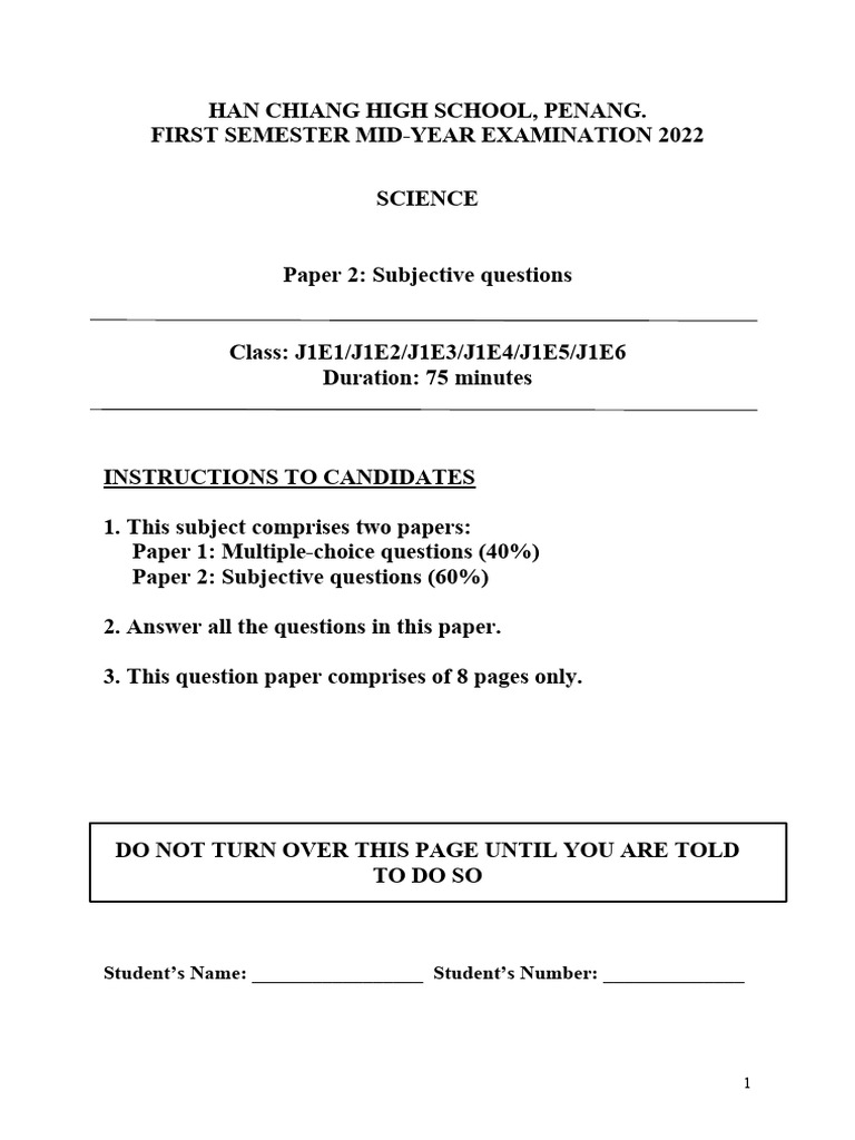 J1E Science Mid Year Exam P2 2022 | PDF | Tide | Force