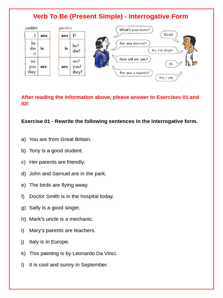 Verb To Be Interrogative | PDF