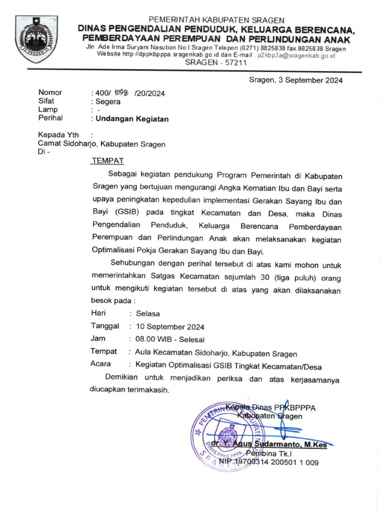 Undangan Kegiatan Gsib Satgas Kecamatan. | PDF