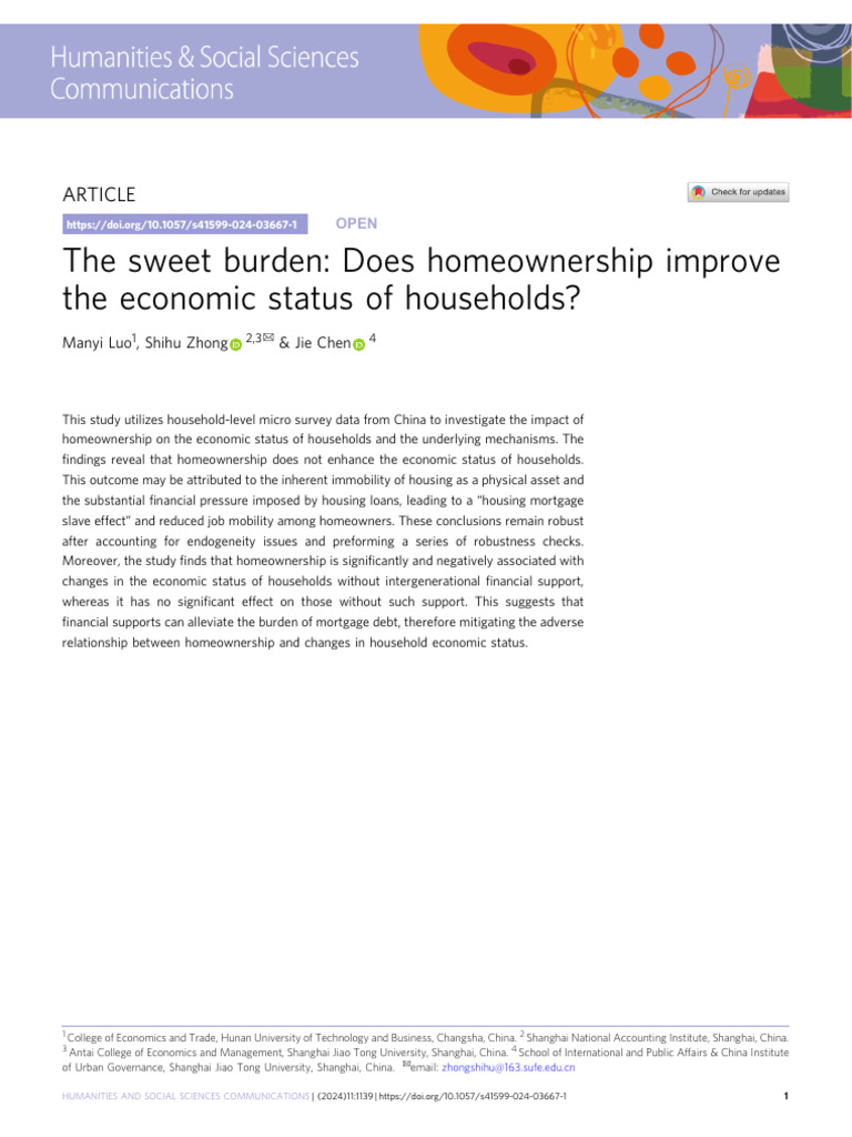 The sweet burden_Does homeownership improve the economic status of ...