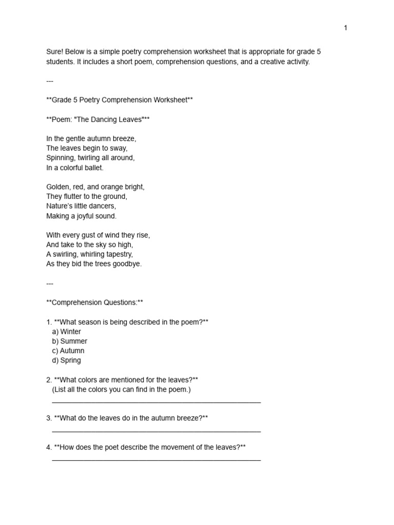 Comprehension-Poetry and Prose-Grade-5 | PDF | Endangered Species ...