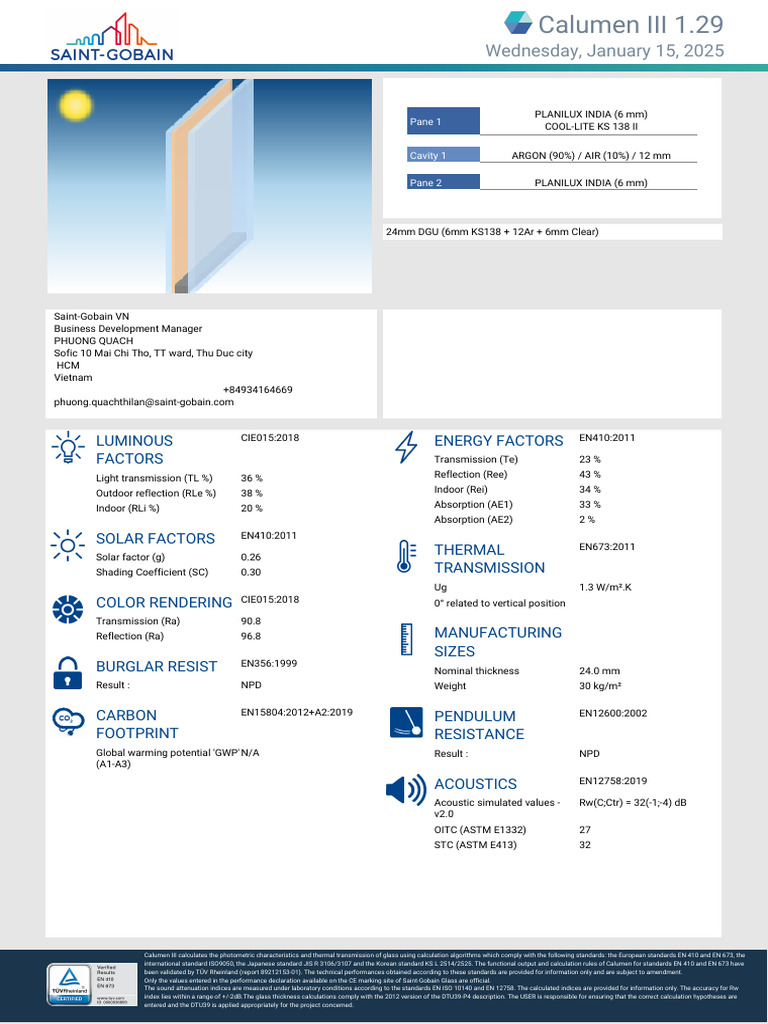 24mm DGU (6mm KS138 + 12ar + 6mm Clear) | PDF