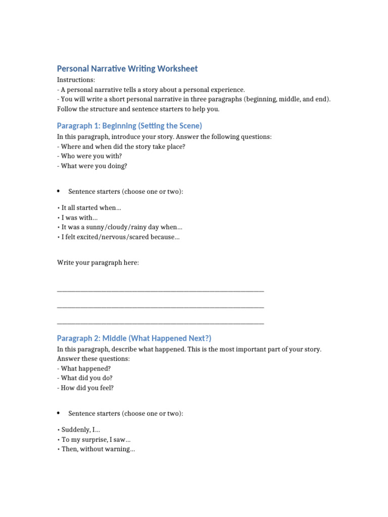 Personal_Narrative_Scaffolded_Writing_Worksheet | PDF