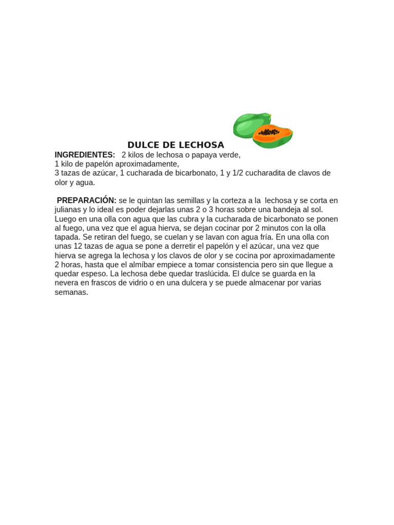 Recetas de Dulce de Lechosa | PDF