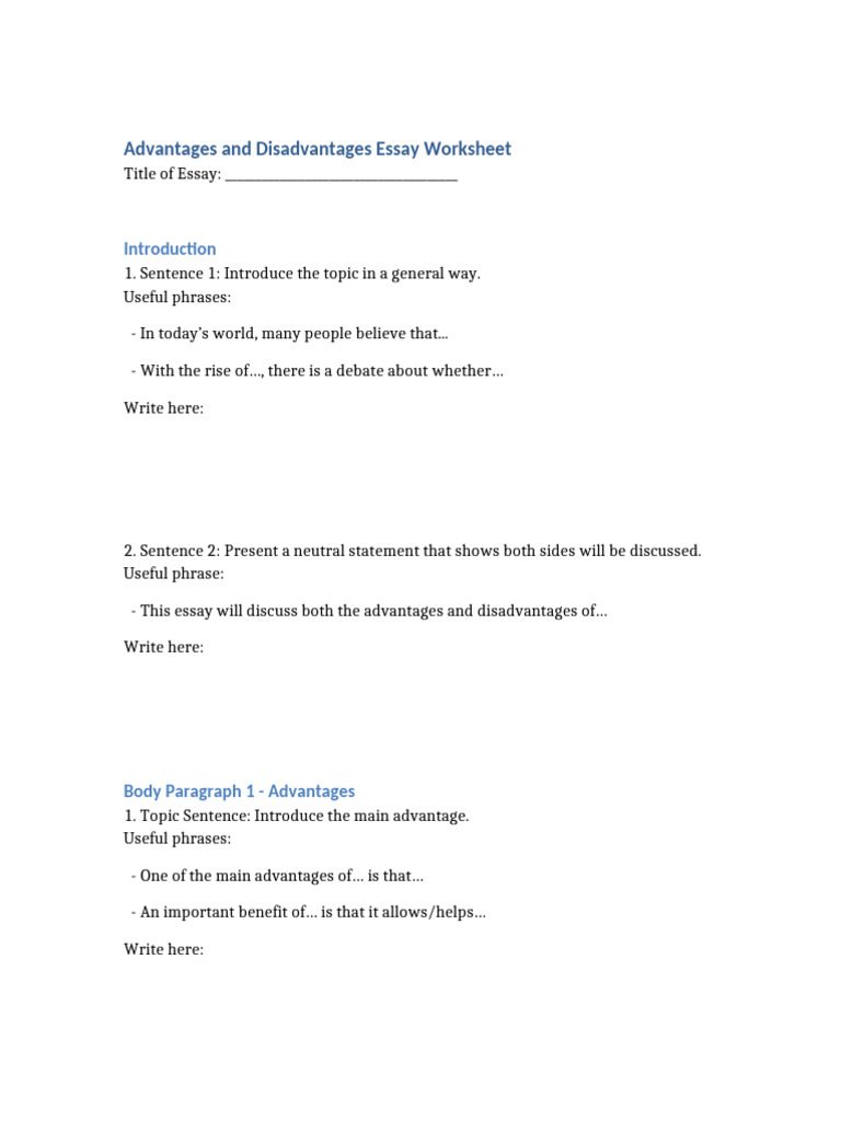 Advantages and Disadvantages Essay Guide | PDF